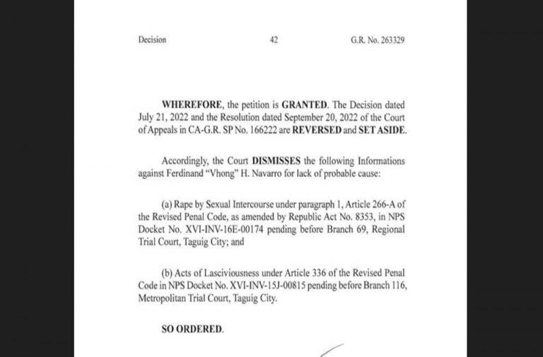 Vhong Navarro, inabswelto ng Supreme Court sa kasong Rape at acts of lasciviousness