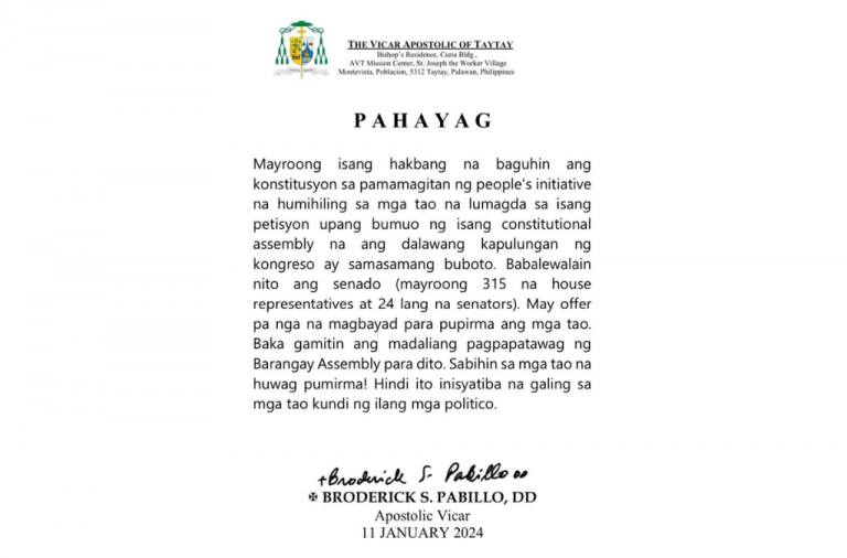 Obispo ng CBCP, hinimok ang taumbayan na huwag pumirma sa Peoples Initiative para sa Charter ...