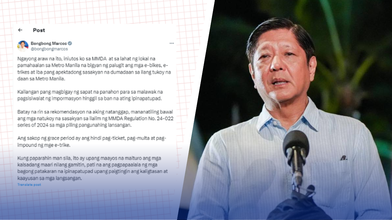 PBBM, iniutos sa MMDA at mga LGU na bigyan ng grace period ang e-bikes ... PBBM, iniutos sa MMDA at mga LGU na bigyan ng grace period ang e-bikes ...