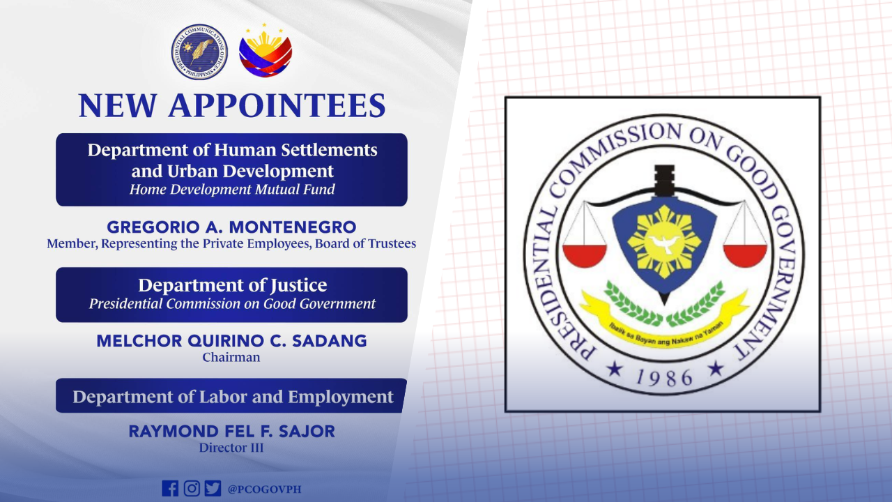 Retired CA Associate Justice Melchor Sadang, itinalagang Chairman ng PCGG