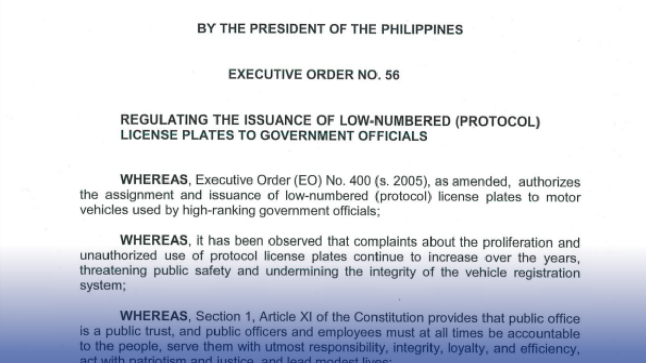 PBBM, nagtakda ng regulasyon sa pag-iissue ng protocol license plates ...