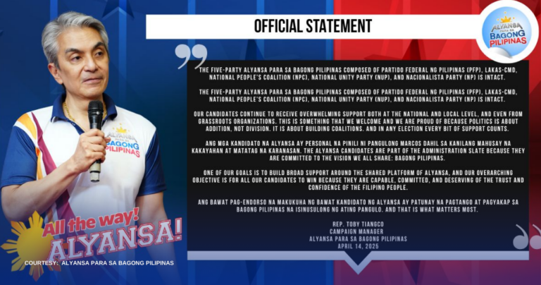 Koalisyong bumubuo sa Alyansa Para sa Bagong Pilipinas, nananatiling solido